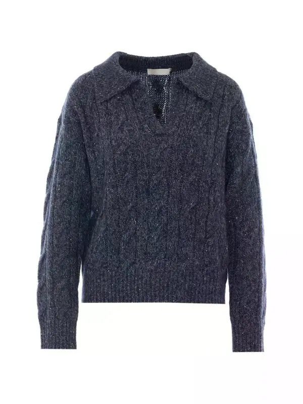 ELEH Sequin-embellished V-neck Sweater - Blue
