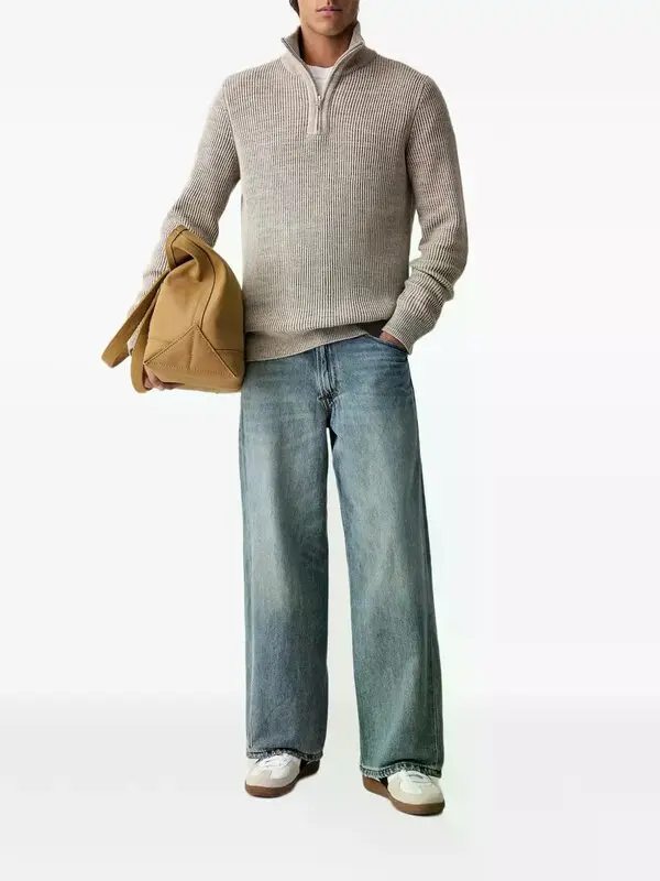 Marc O'polo Ribbed-knit Quarter-zip Sweater - Neutrals