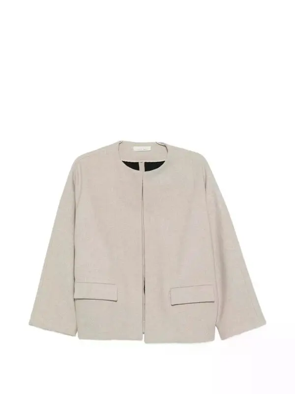 Liviana Conti Beige Herringbone Pattern Collarless Jacket