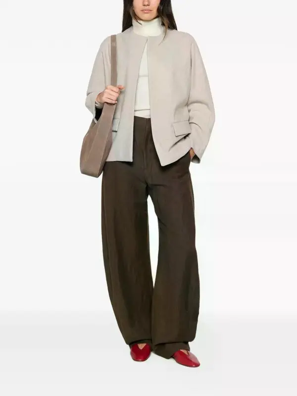 Liviana Conti Beige Herringbone Pattern Collarless Jacket