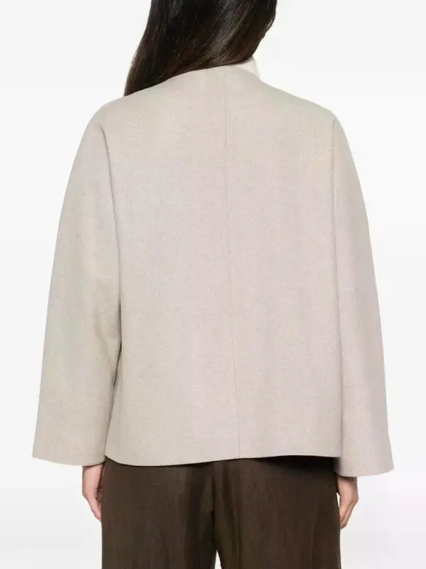 Liviana Conti Beige Herringbone Pattern Collarless Jacket