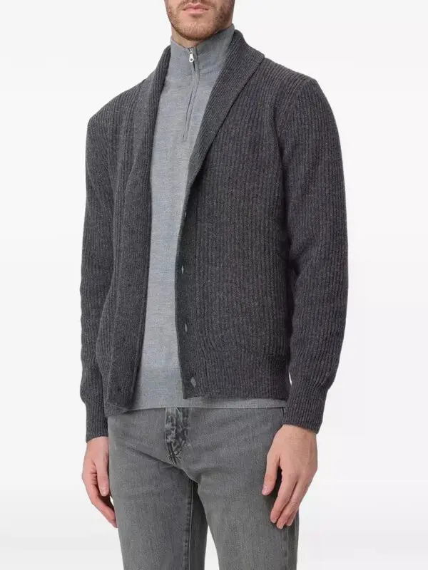 BROOKSFIELD Ribbed-knit Wool Cardigan With Shawl Collar - Grey