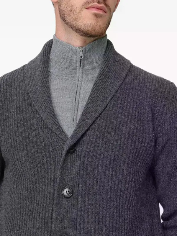 BROOKSFIELD Ribbed-knit Wool Cardigan With Shawl Collar - Grey