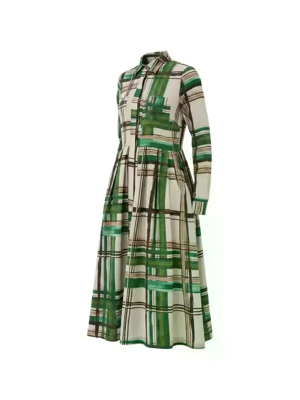 ODEEH Check-print Silk Midi Dress
