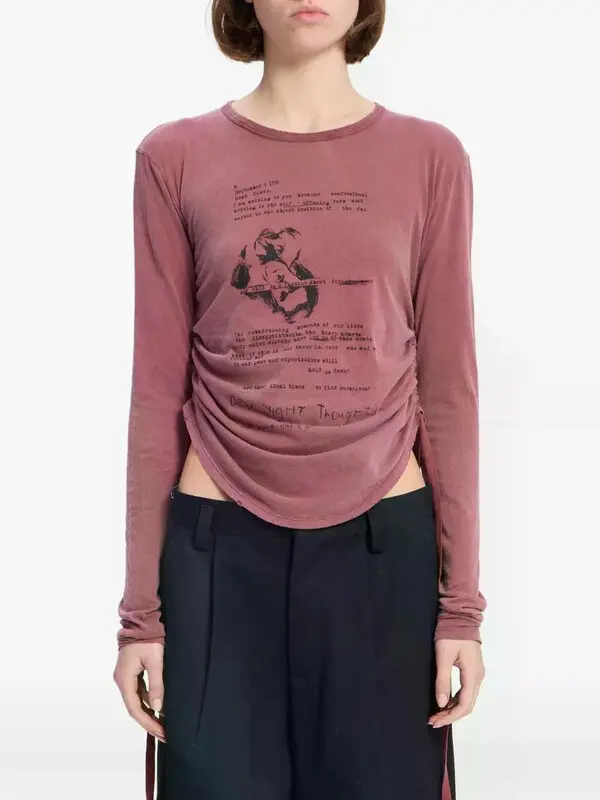 ANN DEMEULEMEESTER Graphic-print Drawstring-side T-shirt - Pink