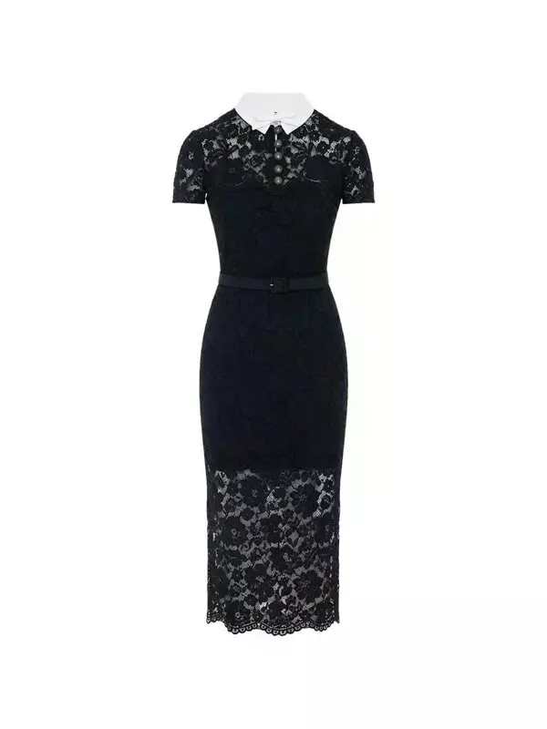 SELF-PORTRAIT Belted Lace Panel Dress - Black