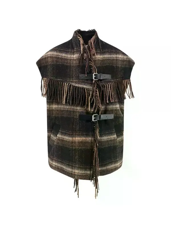 MARANT ETOILE Ginesa Fringed Checked Vest - Black