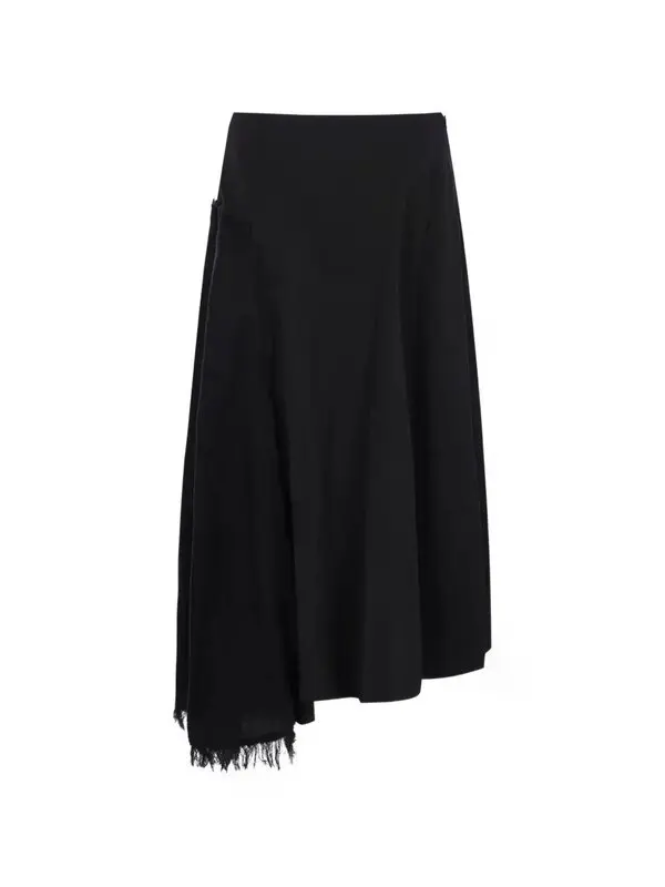 Yohji Yamamoto Frayed Asymmetric Midi Skirt - Black