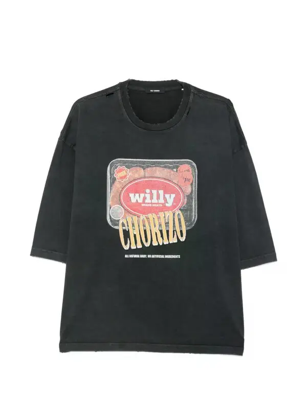 WILLY CHAVARRIA Especial Chorizo Buffalo Graphic-print Distressed T-shirt - Black