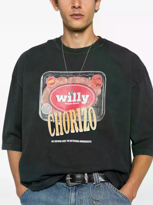 WILLY CHAVARRIA Especial Chorizo Buffalo Graphic-print Distressed T-shirt - Black