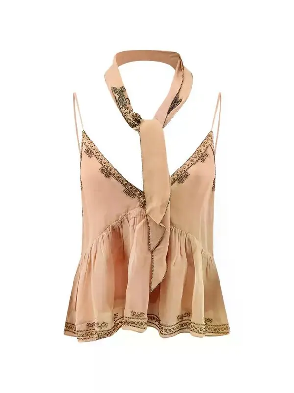 SCARLETT POPPIES Hedvig Bead-embellished Halterneck Top - Pink