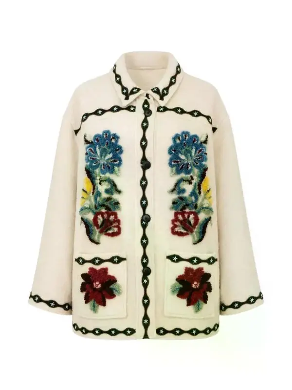 Farm Rio Floral-embroidered Button-up Jacket