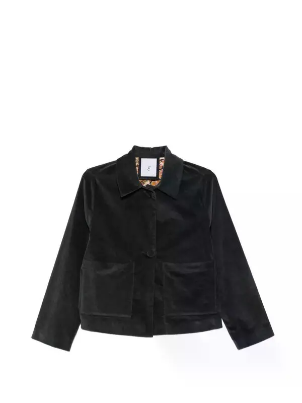 WHYCI Velvet Button-fastening Patch-pocket Jacket