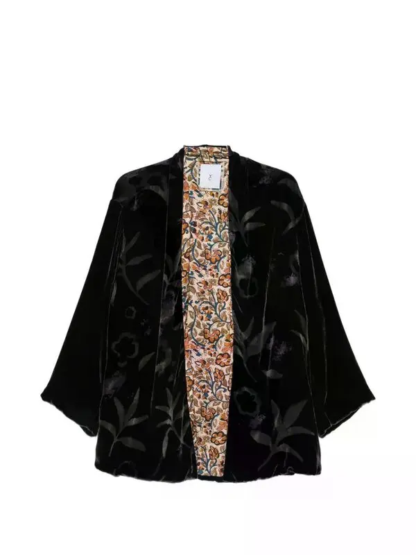 WHYCI Floral-print Velvet Cape - Black