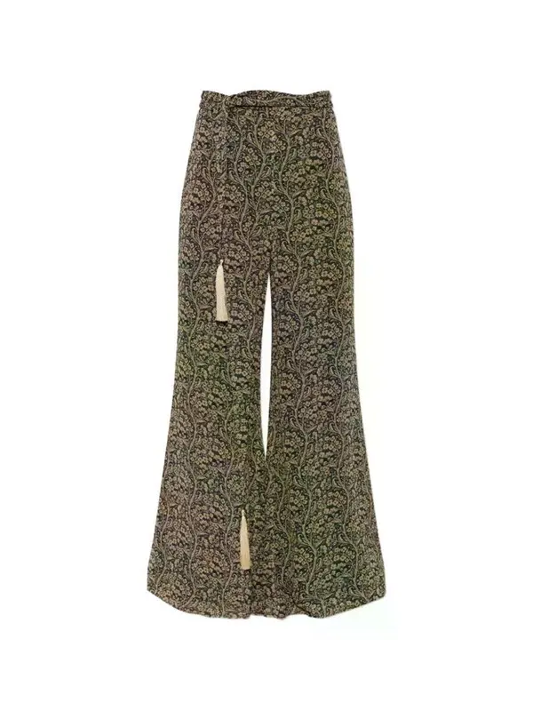 Zimmermann Floral Print Wide Leg Tasseled Trousers