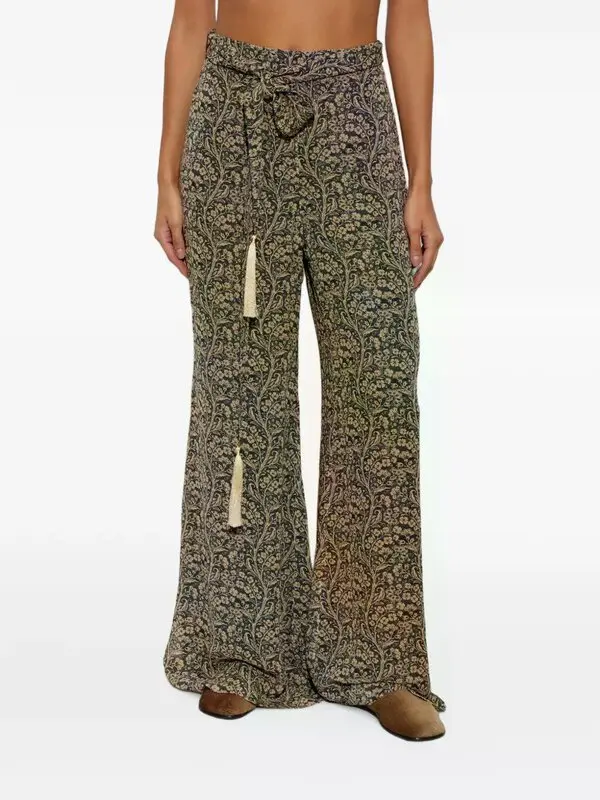 Zimmermann Floral Print Wide Leg Tasseled Trousers