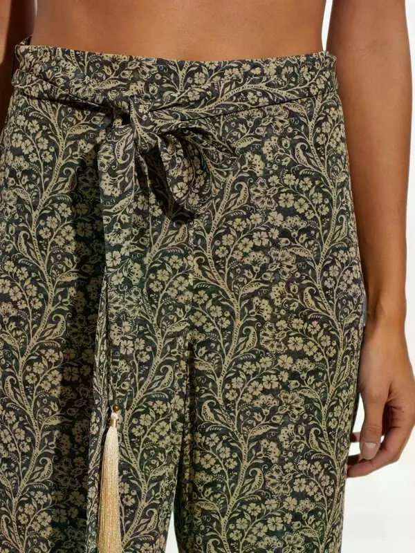 Zimmermann Floral Print Wide Leg Tasseled Trousers