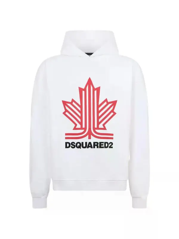 Dsquared2 Ski Leaf Graphic Print Cotton Hoodie - White