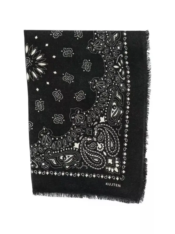 KUJTEN Paisley-pattern Frayed Scarf - Black