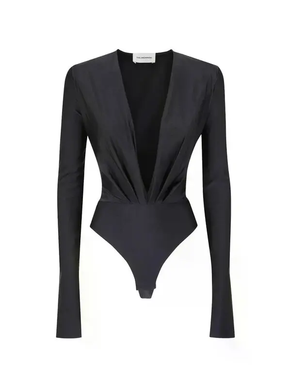 Andamane Plunging Pleated Bodysuit - Black