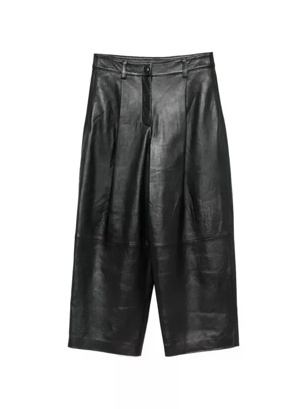 Liviana Conti Leather Wide Leg Trousers - Black