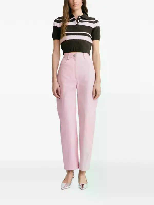 Matthew Bruch Striped Polo-collar Cropped Sweater