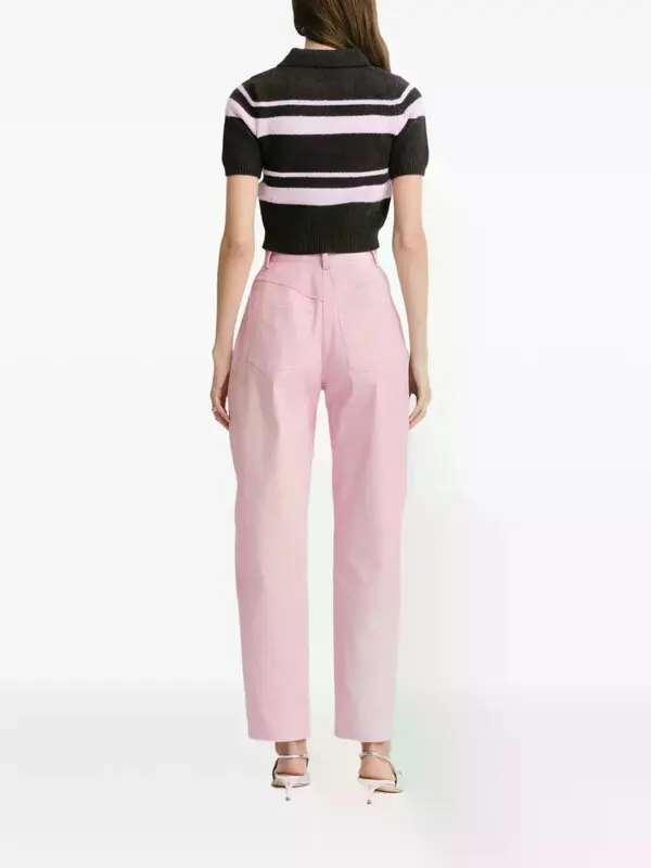 Matthew Bruch Striped Polo-collar Cropped Sweater