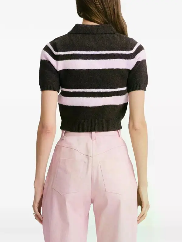 Matthew Bruch Striped Polo-collar Cropped Sweater