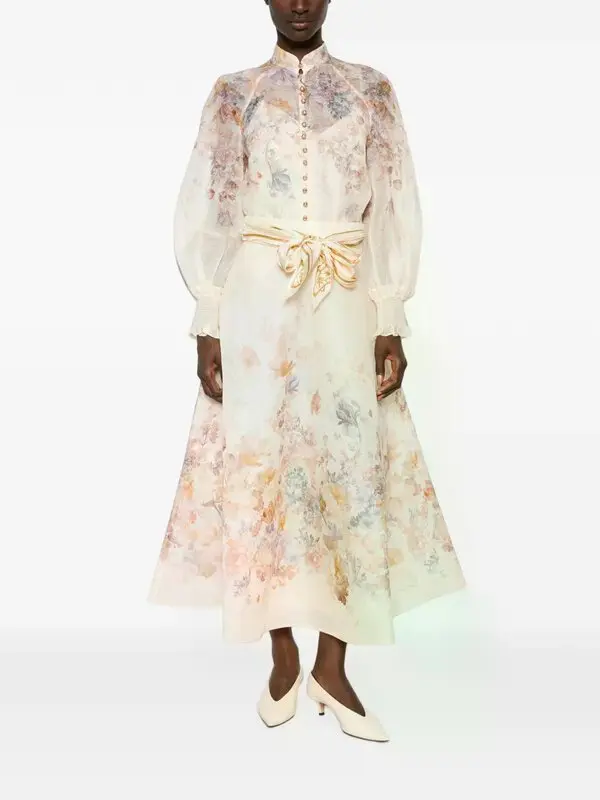 Zimmermann Floral Print Silk-blend High Neck Shirt
