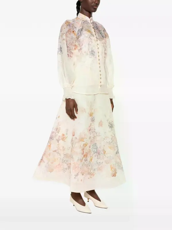 Zimmermann Floral Print Silk-blend High Neck Shirt