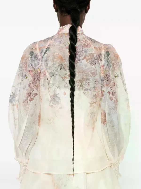 Zimmermann Floral Print Silk-blend High Neck Shirt