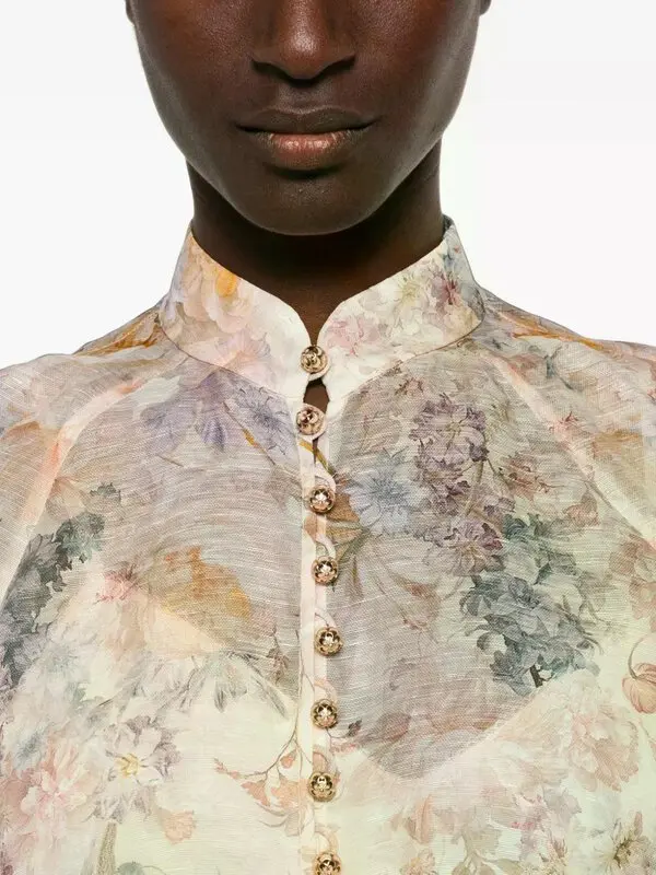 Zimmermann Floral Print Silk-blend High Neck Shirt