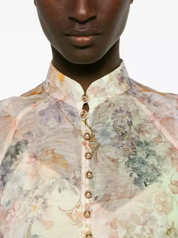 Zimmermann Floral Print Silk-blend High Neck Shirt