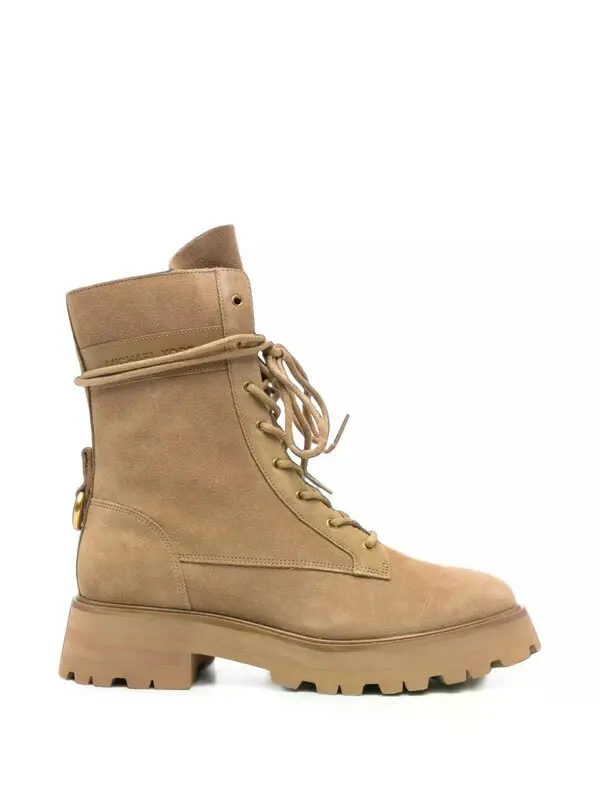 Michael Kors Lace-up Suede Boots With Gold-tone Hardware - Neutrals