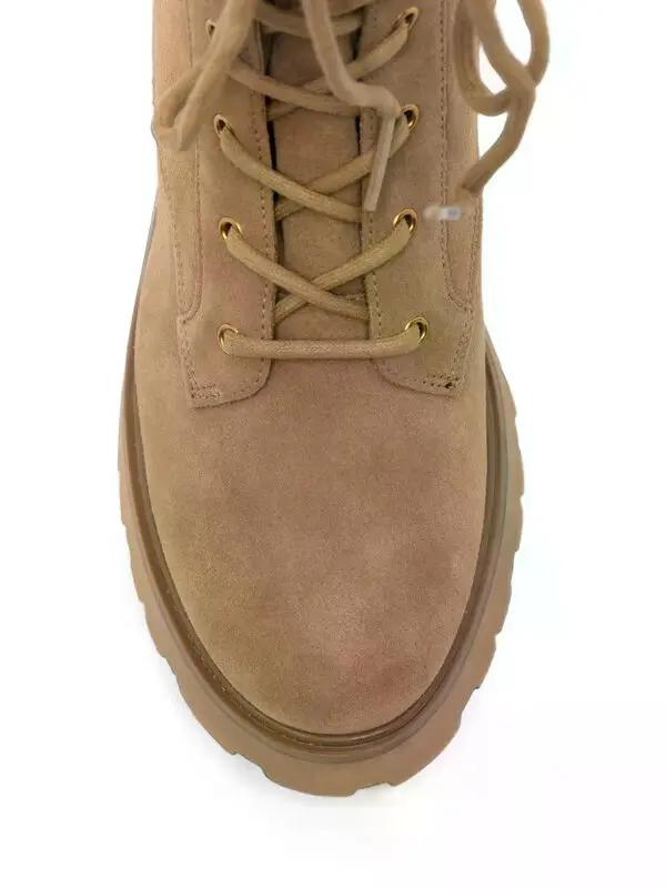 Michael Kors Lace-up Suede Boots With Gold-tone Hardware - Neutrals
