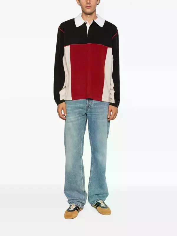 Guest In Residence Colour-block Long-sleeve Polo Shirt