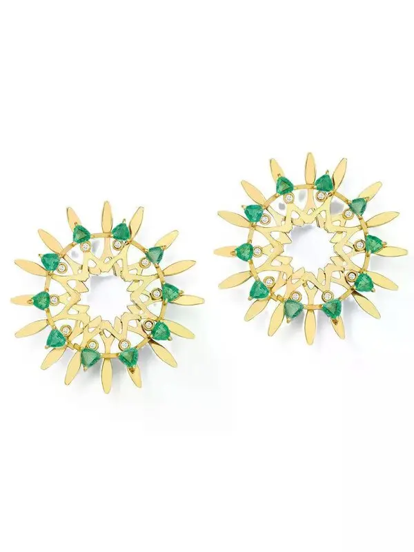 CAROL KAUFFMANN Mandala Emerald And Diamond Hoop Earrings - Gold
