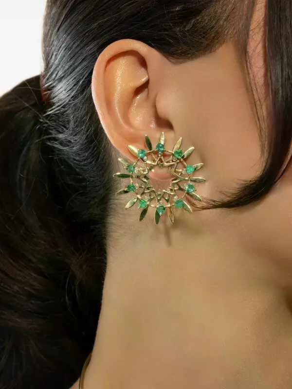 CAROL KAUFFMANN Mandala Emerald And Diamond Hoop Earrings