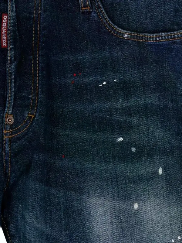 Dsquared2 Distressed Denim Shorts With Paint Splatter