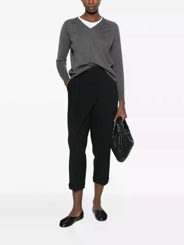 PSOPHIA Pleated Cuffed-hem Cropped Trousers