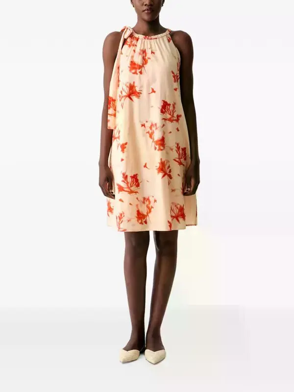 Marc O'polo Floral-print Tie-neck Mini Dress - Neutrals