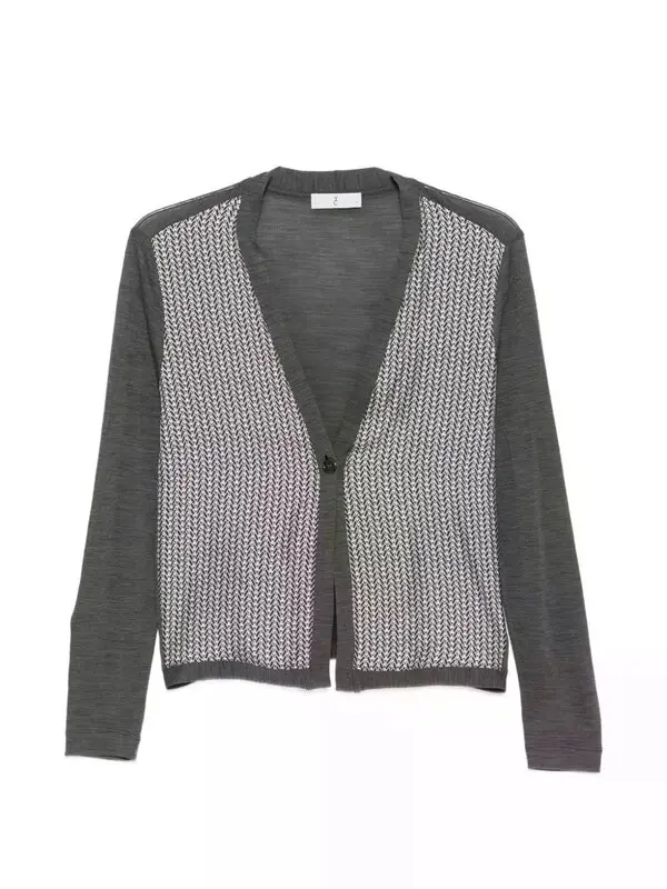 WHYCI Geometric Pattern V-neck Cardigan - Grey