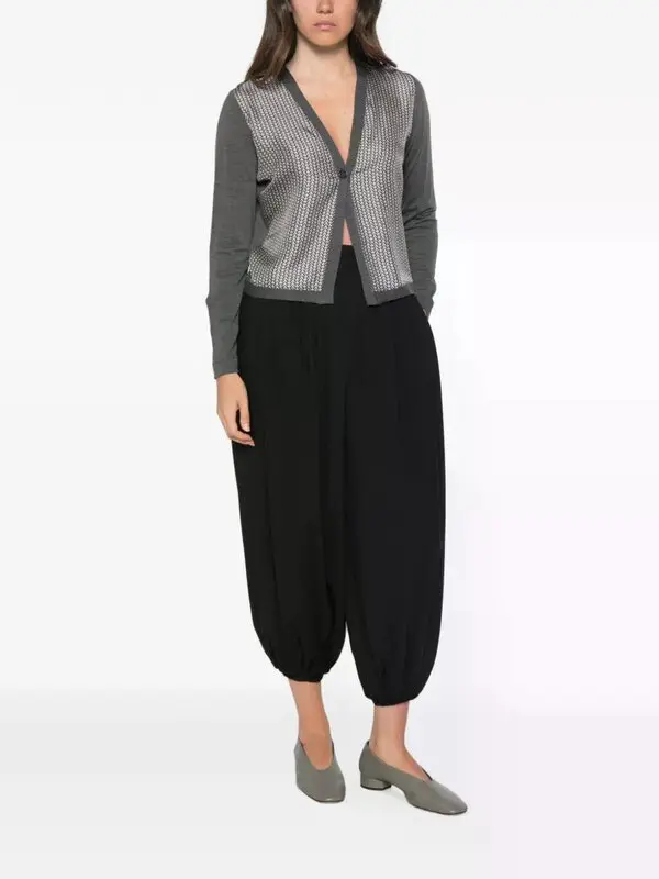 WHYCI Geometric Pattern V-neck Cardigan - Grey