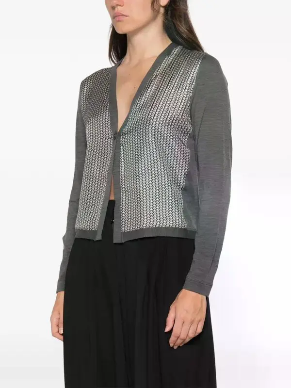 WHYCI Geometric Pattern V-neck Cardigan - Grey