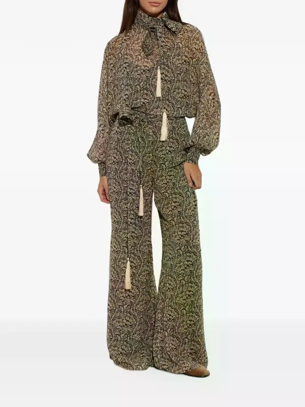 Zimmermann Floral Print Tie Neck Puff Sleeve Blouse