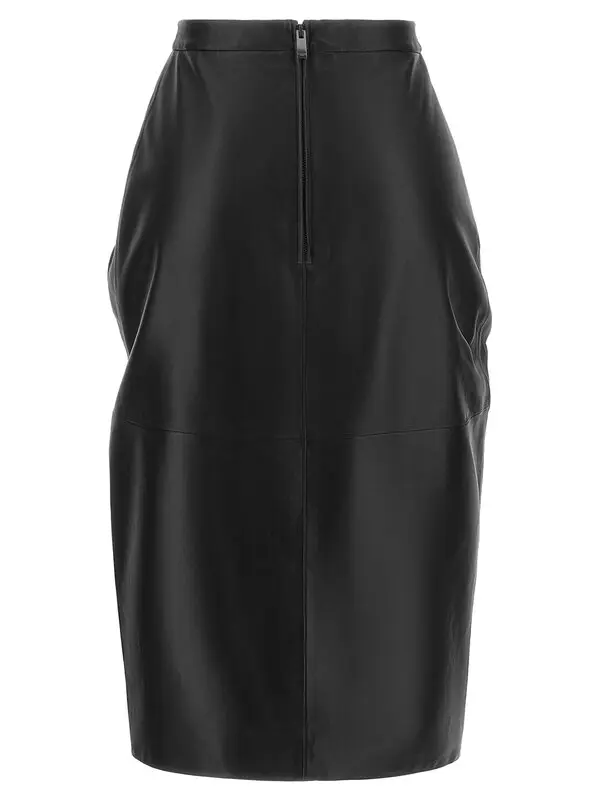 Balmain Lamb Nappa Leather Draped Midi Skirt