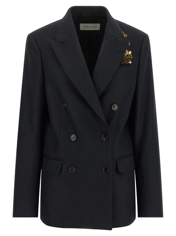 Dries Van Noten Barrysta Double-breasted Blazer With Floral Embroidery