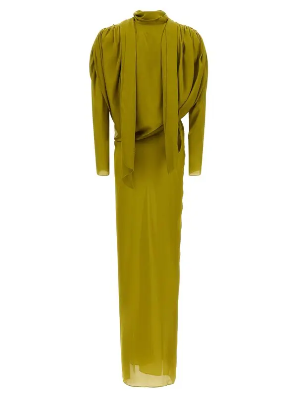 Balmain Draped Silk Dress With Knot