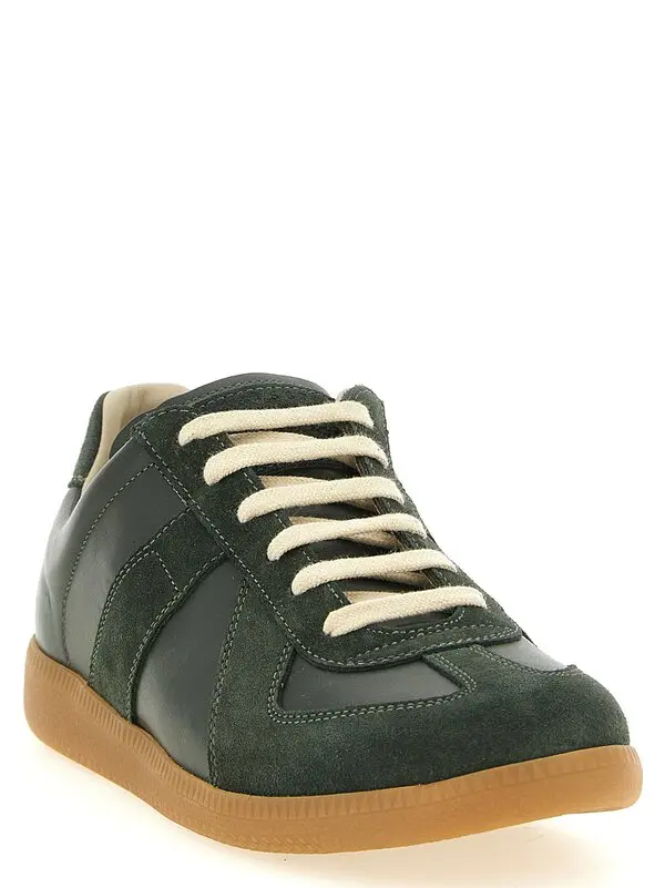 MAISON MARGIELA Replica Calfskin Leather And Suede Sneakers - Green