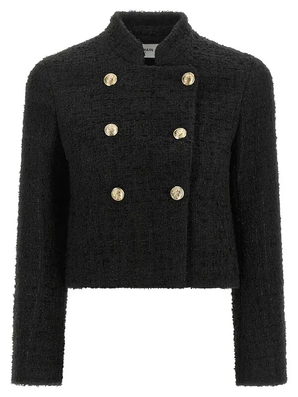 Balmain Double-breasted Tweed Jacket - Black